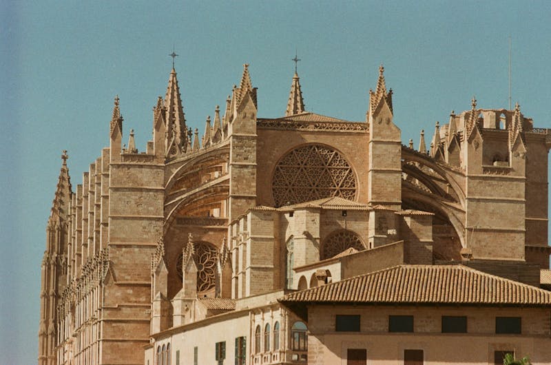 Gothic cathedral in Palma de Mallorca Spain under a clear blue sky