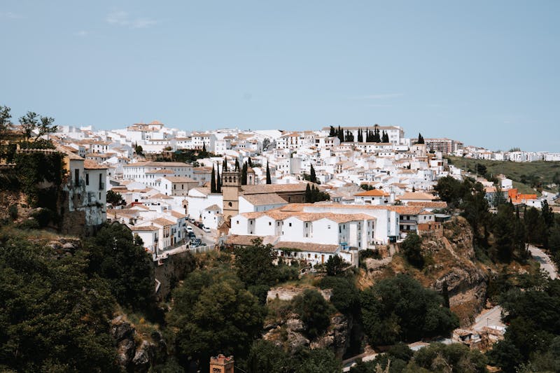 White buildings with terracotta roofs in the historic town of Ronda Andalusia