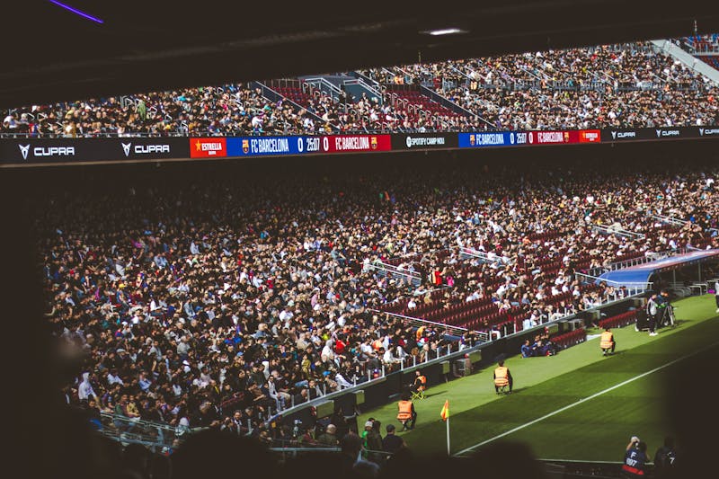 Packed stadium with spectators at an FC Barcelona football match