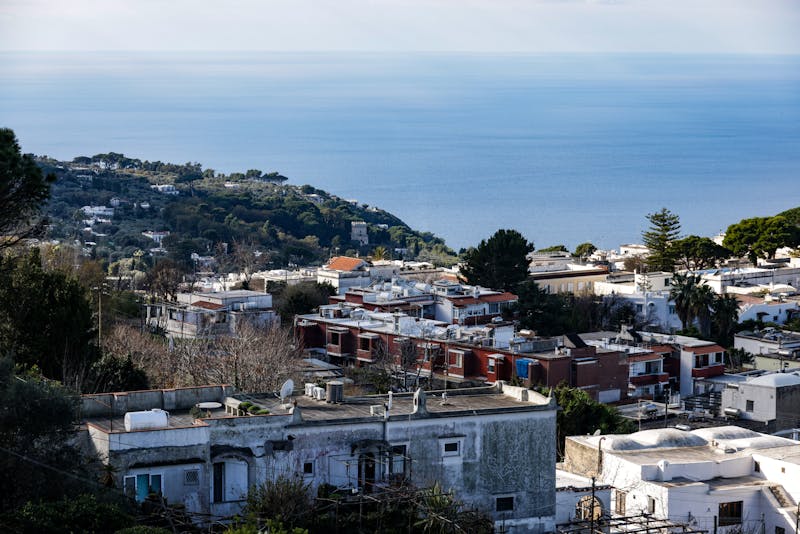 Aerial view of Capri coastline with Mediterranean Sea