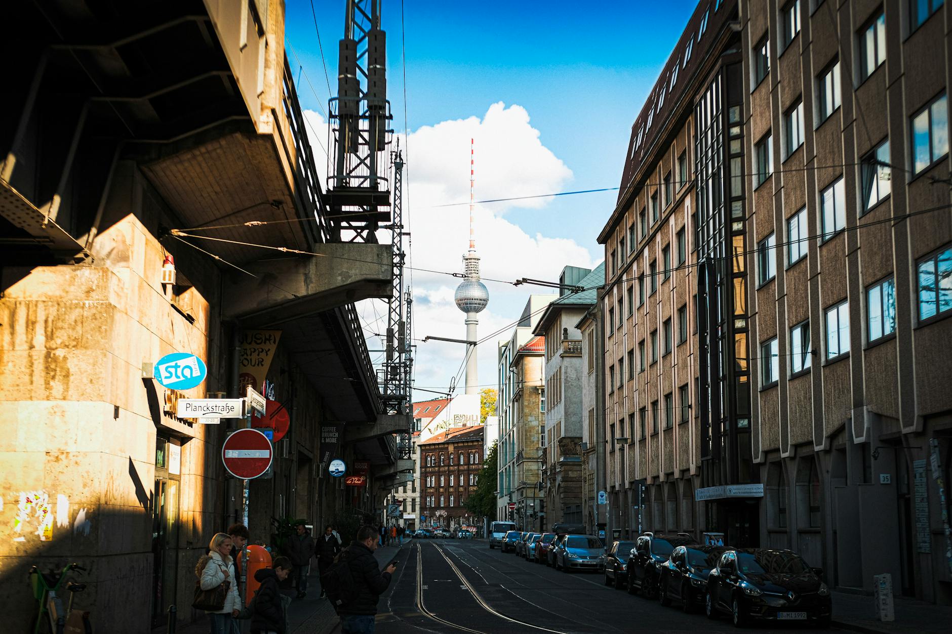 Berlin Mitte street view with Fernsehturm tower