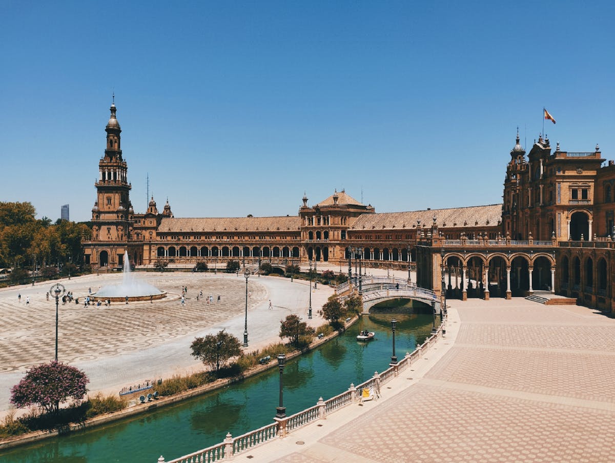 Stunning view of Plaza de Espana Seville with its iconic architecture on a sunny day