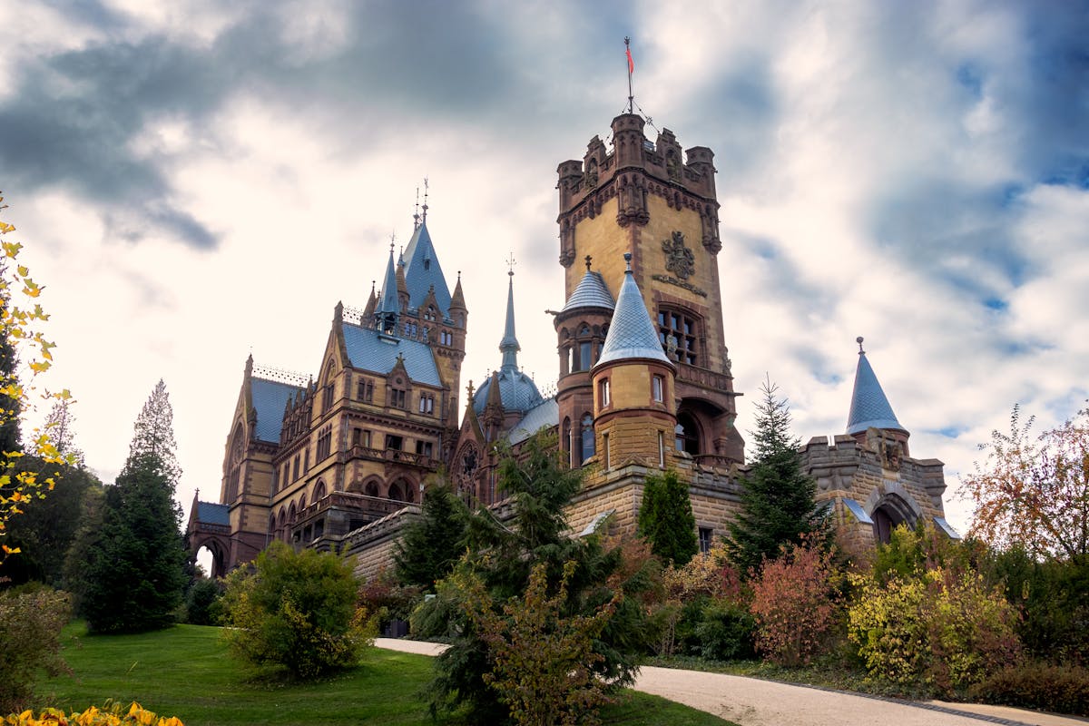 Schloss Drachenburg in Konigswinter under vibrant autumn sky