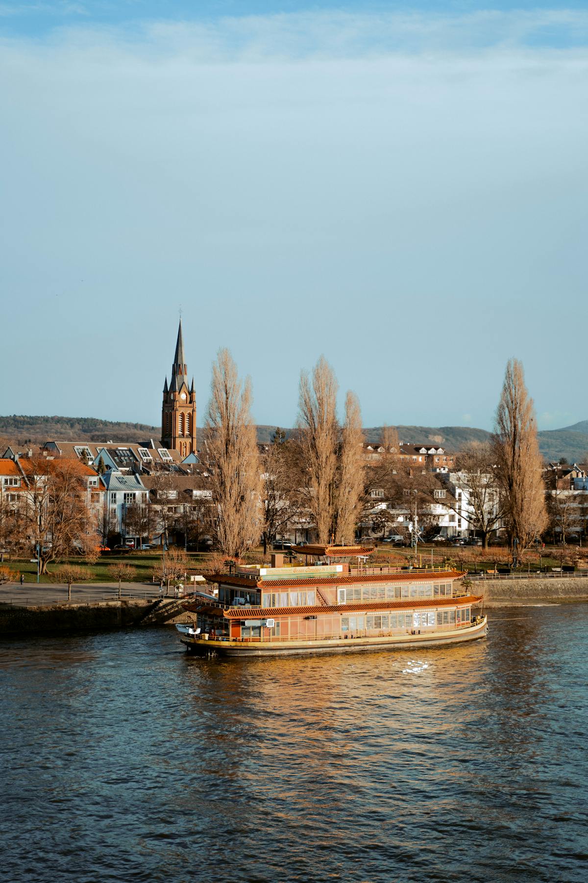 Cruise ship sailing along the Rhine in Bonn Germany