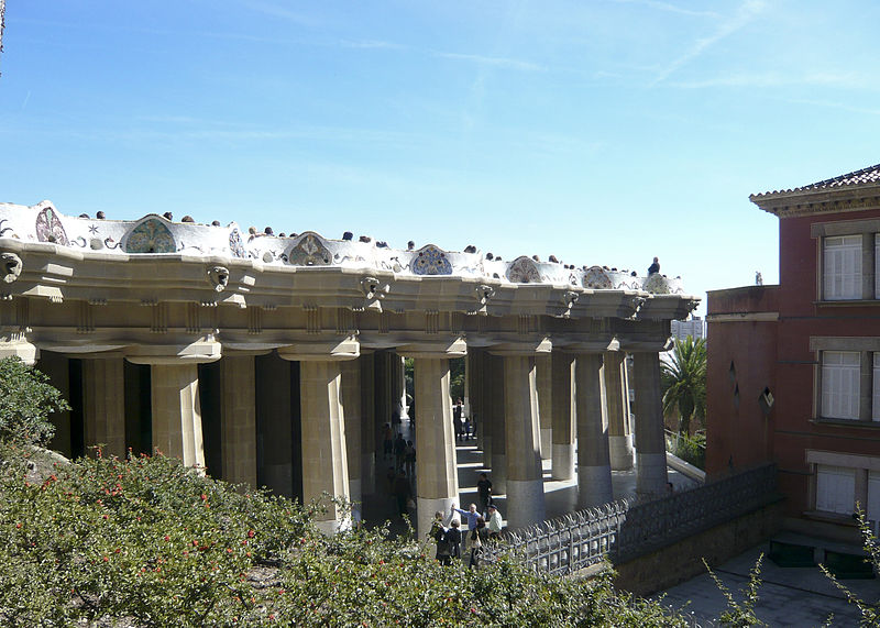 Doric columns of the Hypostyle Hall at Park Guell designed by Antoni Gaudi