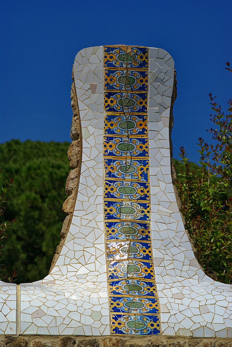 Architectural detail of Antoni Gaudi design at Park Guell showing organic stone forms