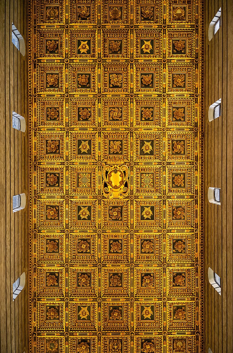 Gilded ceiling and painted nave of Pisa Cathedral interior