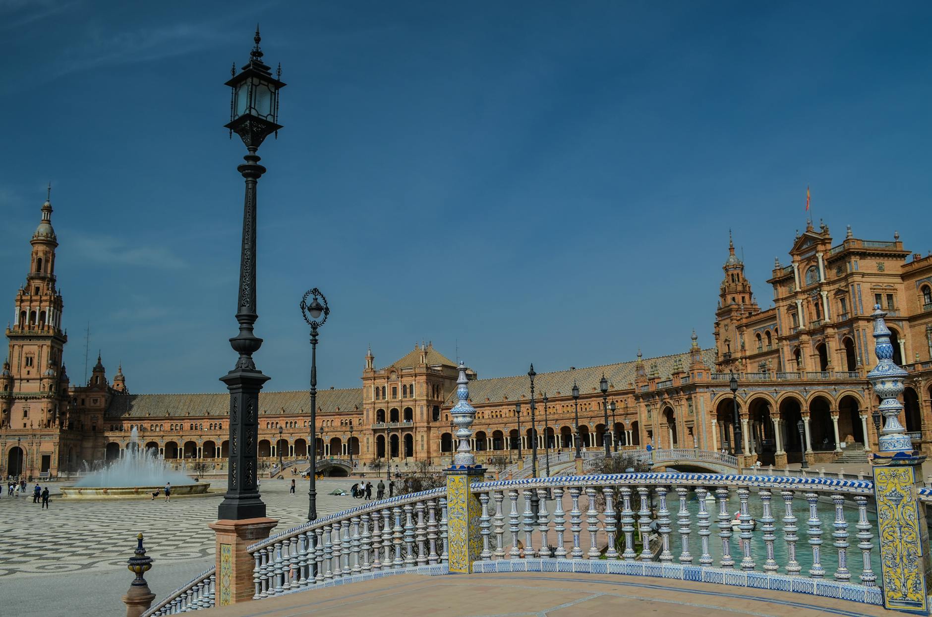 Plaza de Espana in Seville with fountain and historic architecture
