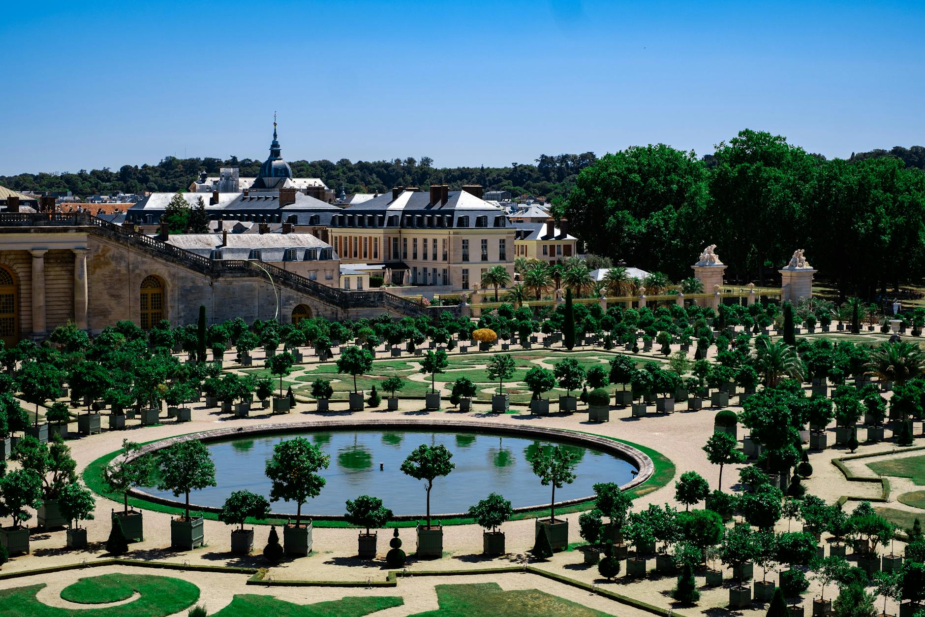 Palace of Versailles gardens with geometric landscaping