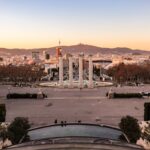 Sunset view of Barcelona cityscape from Montjuic hill