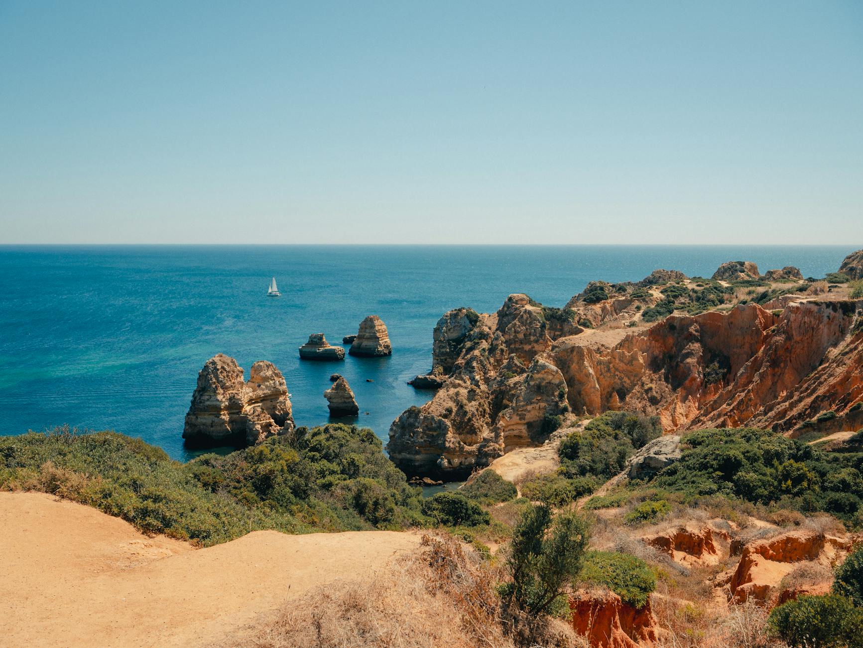 Rugged cliffs and turquoise water at Ponta da Piedade Algarve