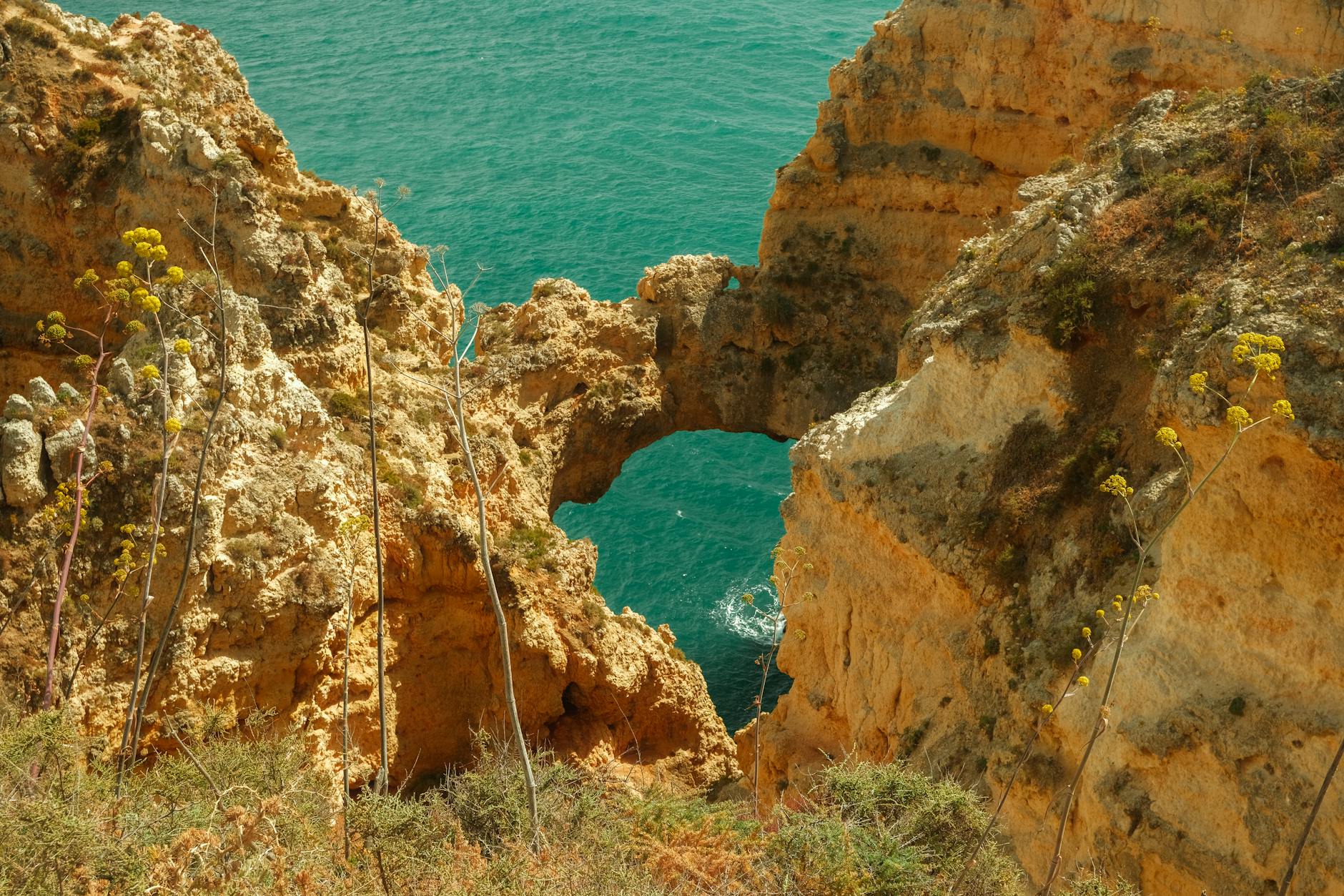Dramatic rock formations at Ponta da Piedade close up