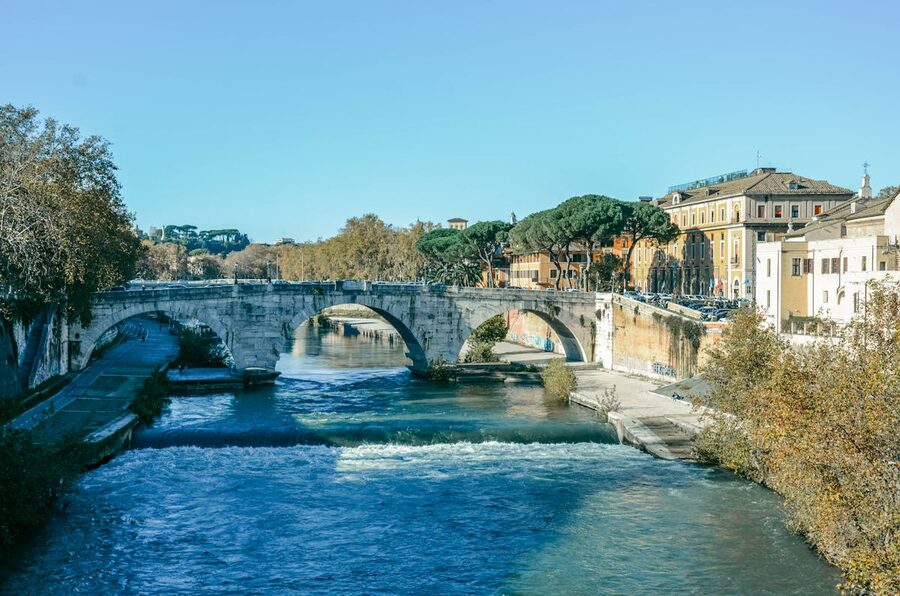 Scenic view of Ponte Sisto bridge spanning the Tiber River in Rome