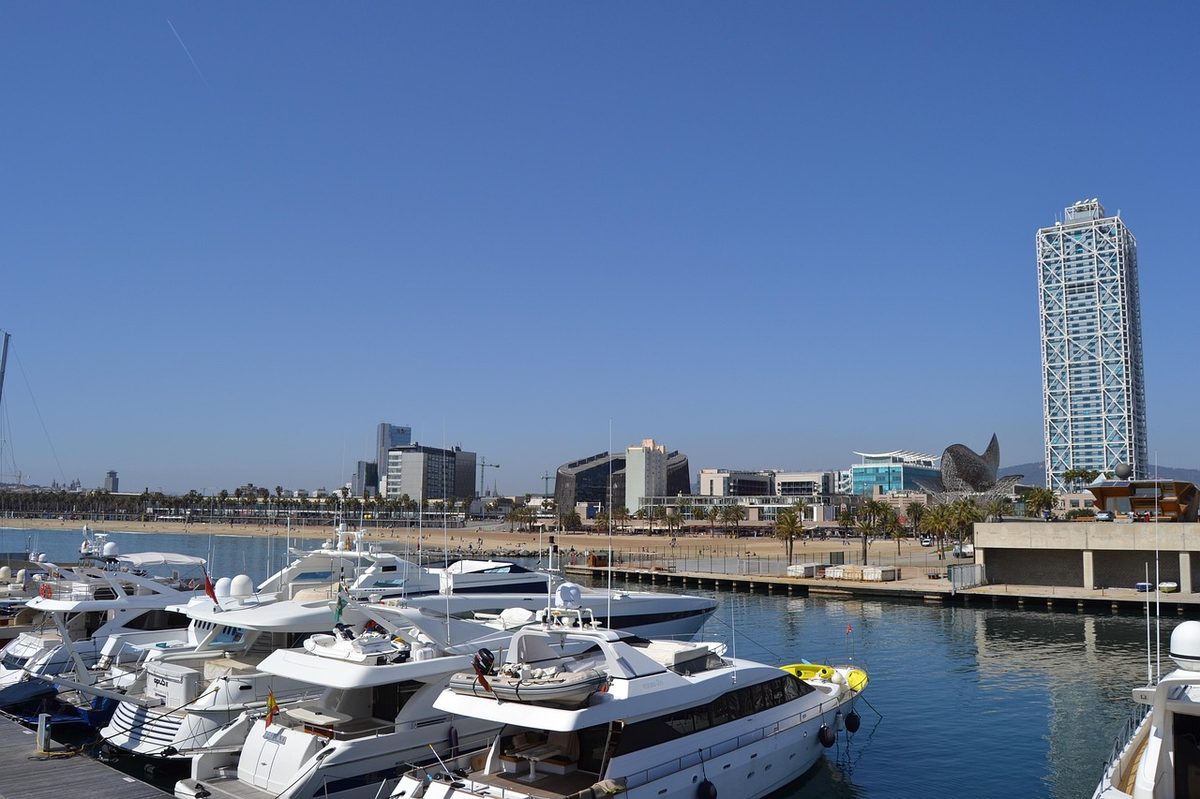 Port Olimpic marina with boats in Barcelona