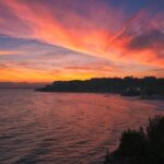 Sunset view over the Mediterranean coastline at Salou, Spain near PortAventura