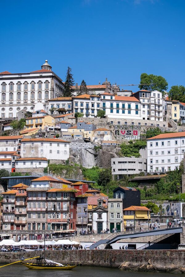 Colorful historic houses lining the Douro River in Porto Ribeira district