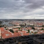 Stunning aerial view of Prague historic architecture and the Vltava River