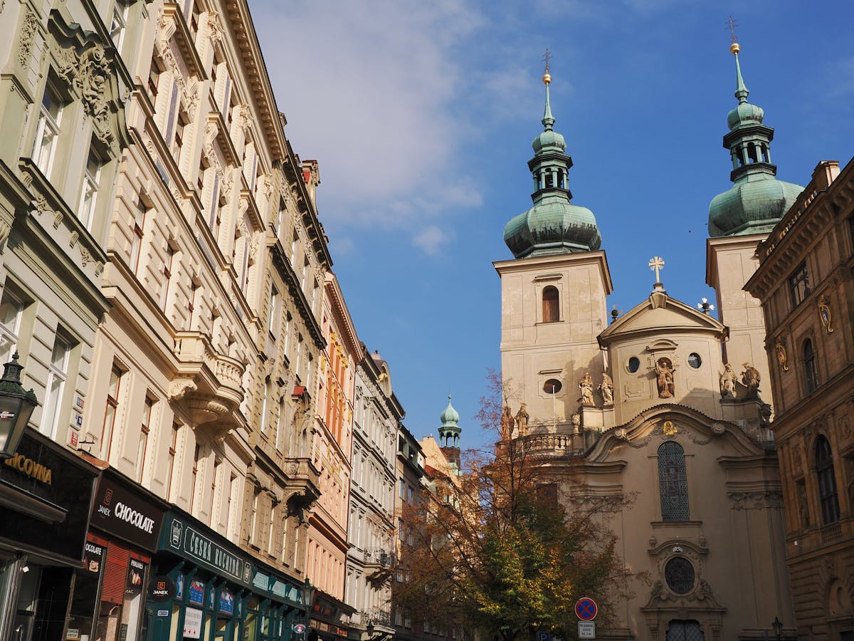 Captivating view of a historic church with stunning architecture in Prague city center