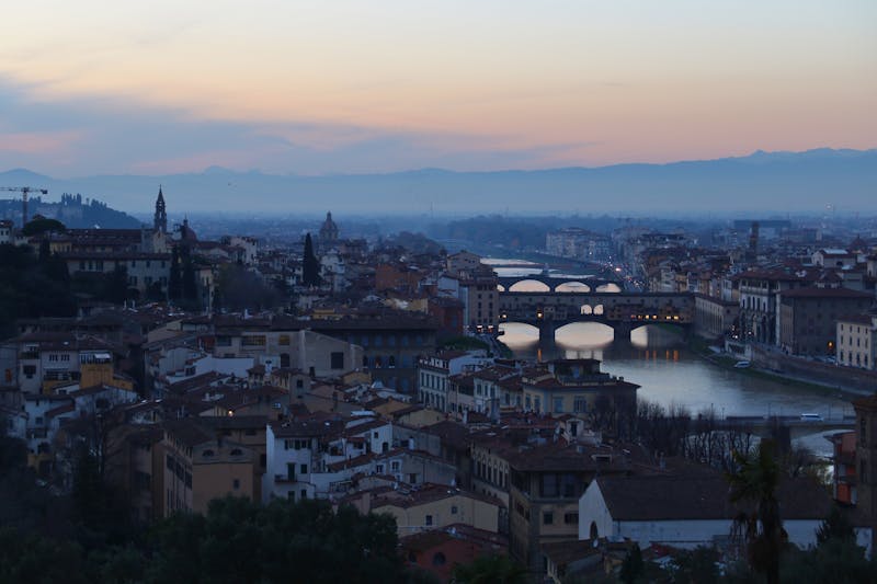Twilight view of Florence with Ponte Vecchio and Arno River