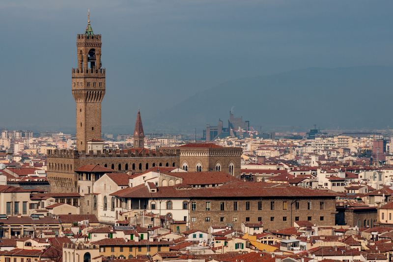 Remote view of Palazzo Vecchio tower in Florence