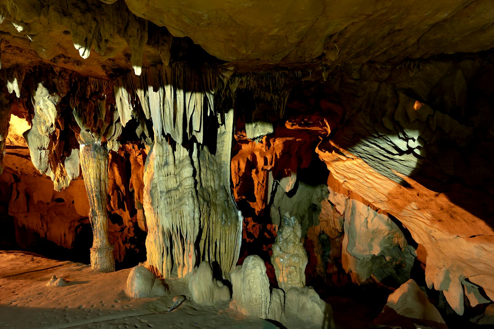 Rock formations and stalactites inside a natural cave