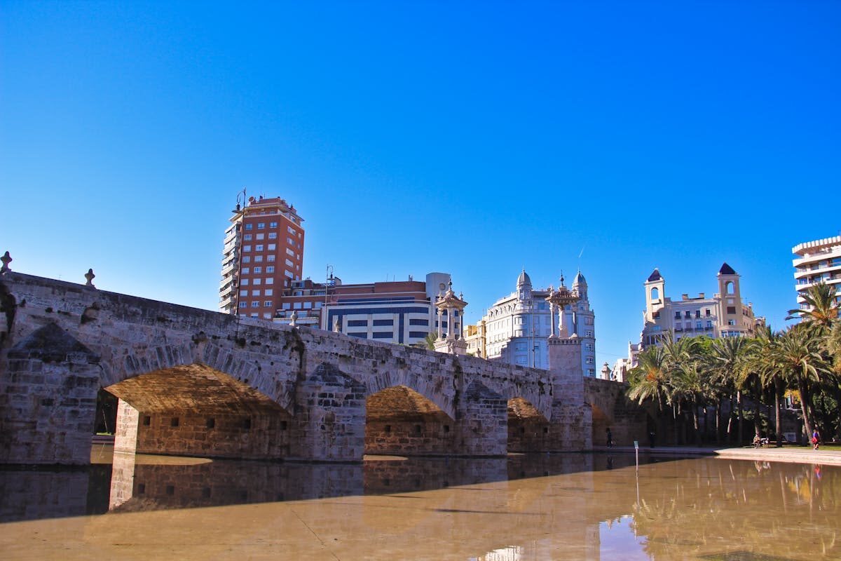 Pont de la Mar historic bridge spanning former riverbed Turia Gardens Valencia