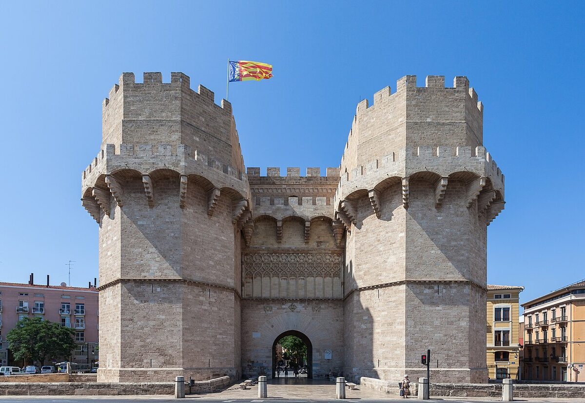 Torres de Serranos medieval Gothic gate towers in Valencia Spain