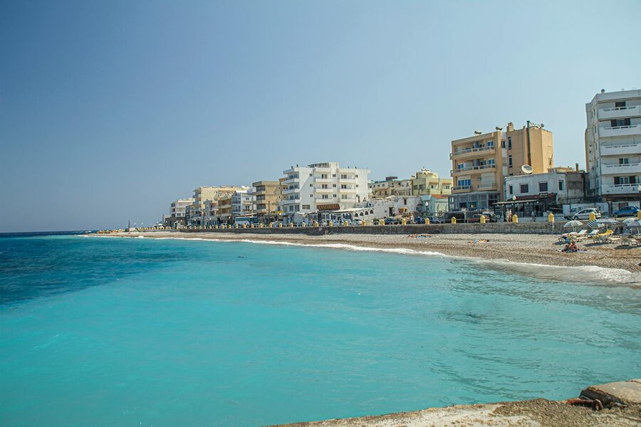 Beach and coastal buildings in Rhodes