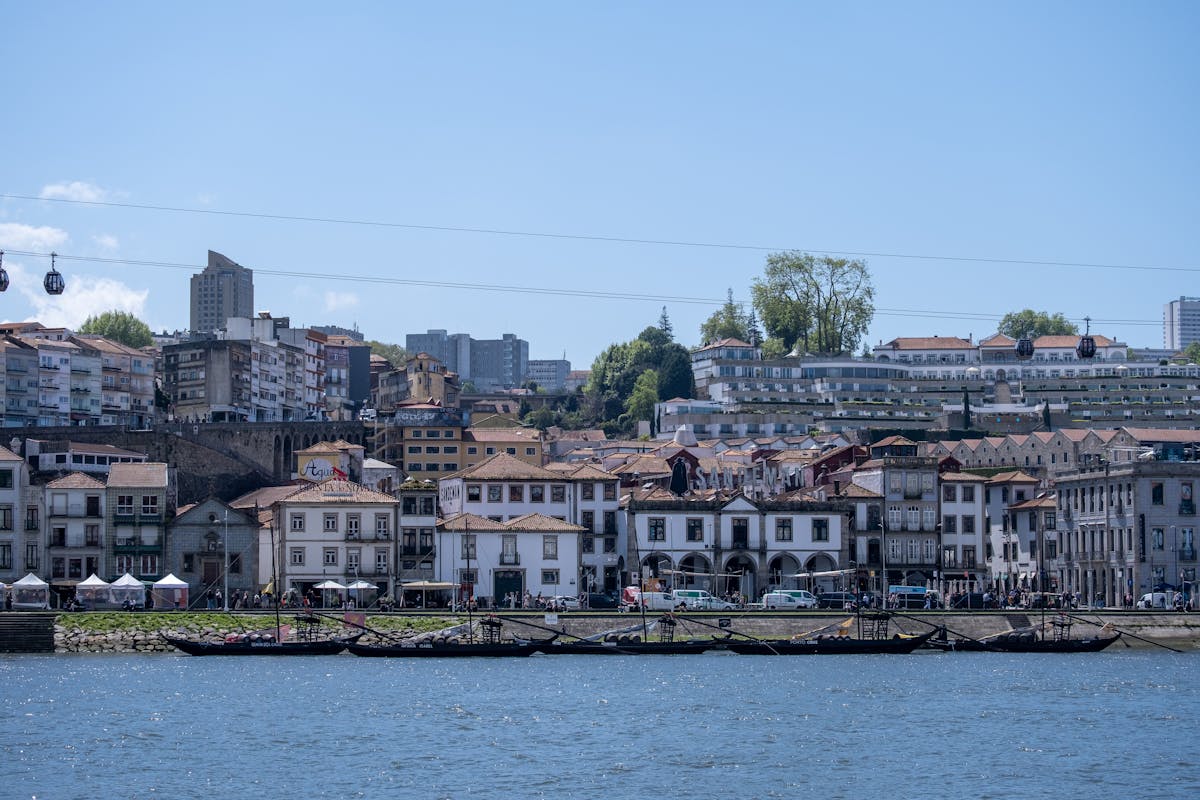Scenic view of the Ribeira District waterfront with colorful buildings along the Douro River in Porto