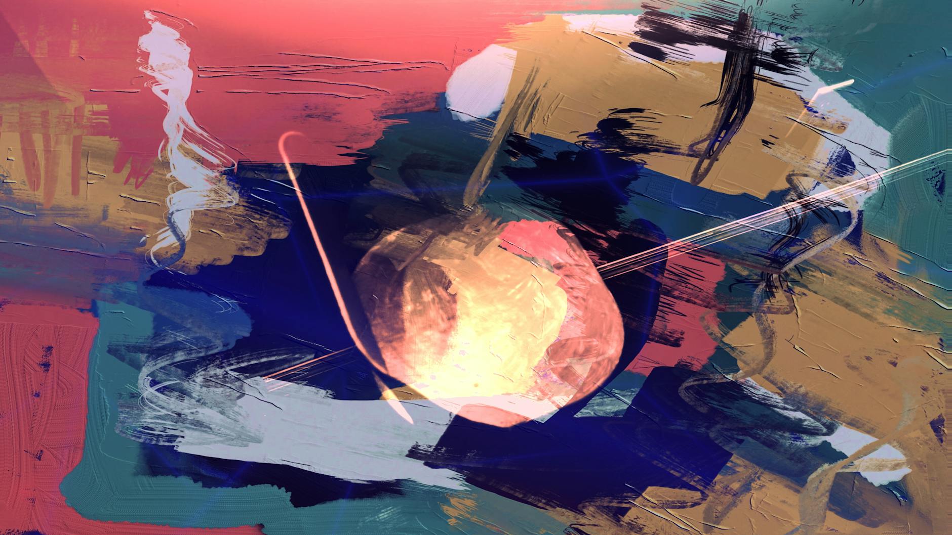 Abstract acrylic artwork with vivid colors in a museum setting