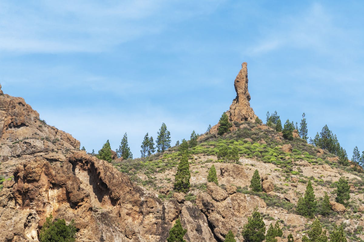 Stunning view of rocky formations and greenery in Gran Canaria under a clear blue sky