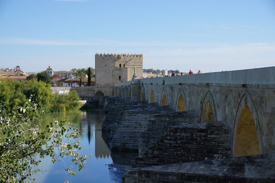 View of the Roman Bridge and Calahorra Tower in Cordoba Spain