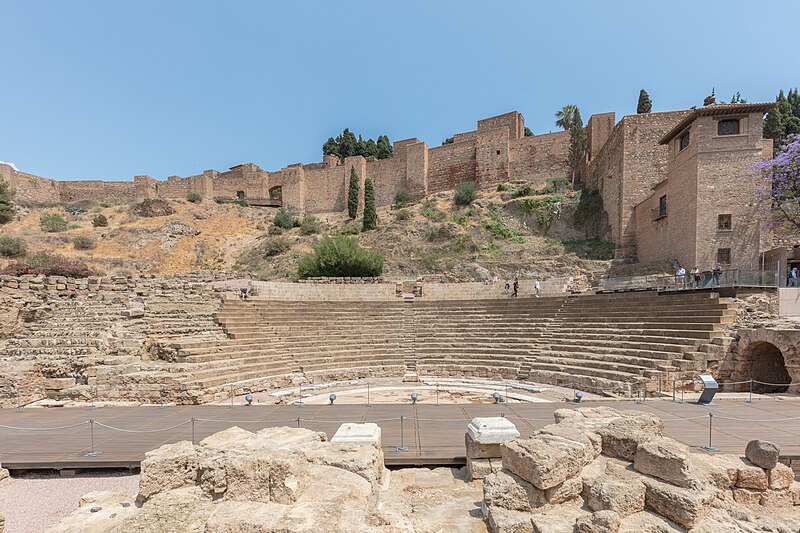 Ancient Roman Theatre stone seating and stage area in Malaga