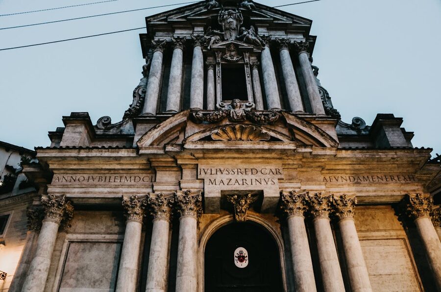 Exterior view of Sant Ivo alla Sapienza showcasing baroque architecture in Rome