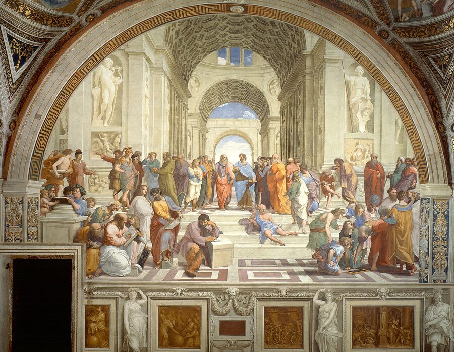 The School of Athens fresco by Raphael in the Vatican showing classical philosophers