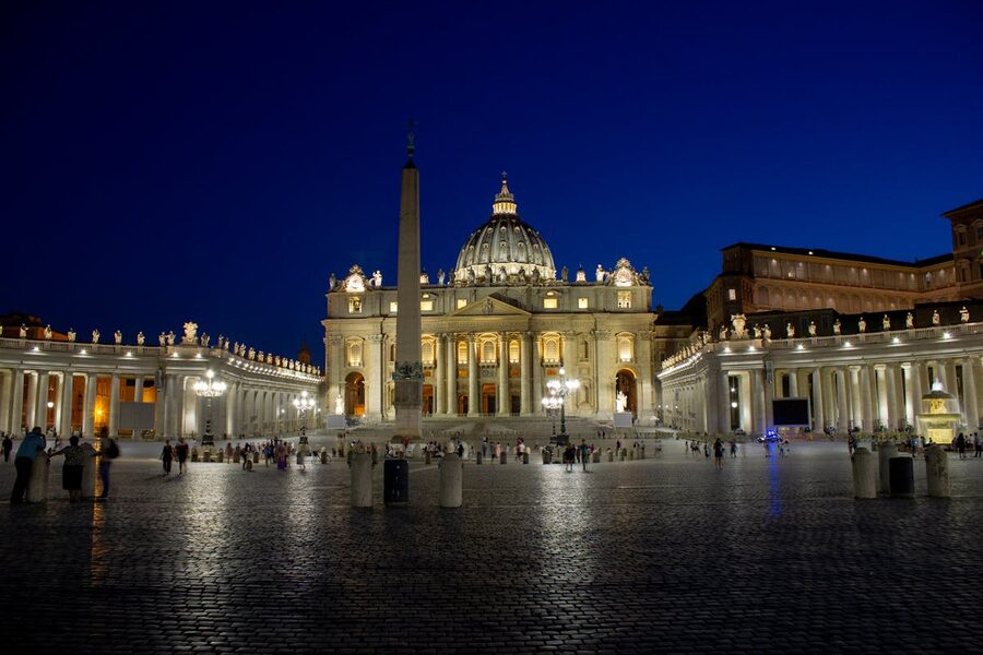 St Peters Basilica in Vatican City illuminated at night