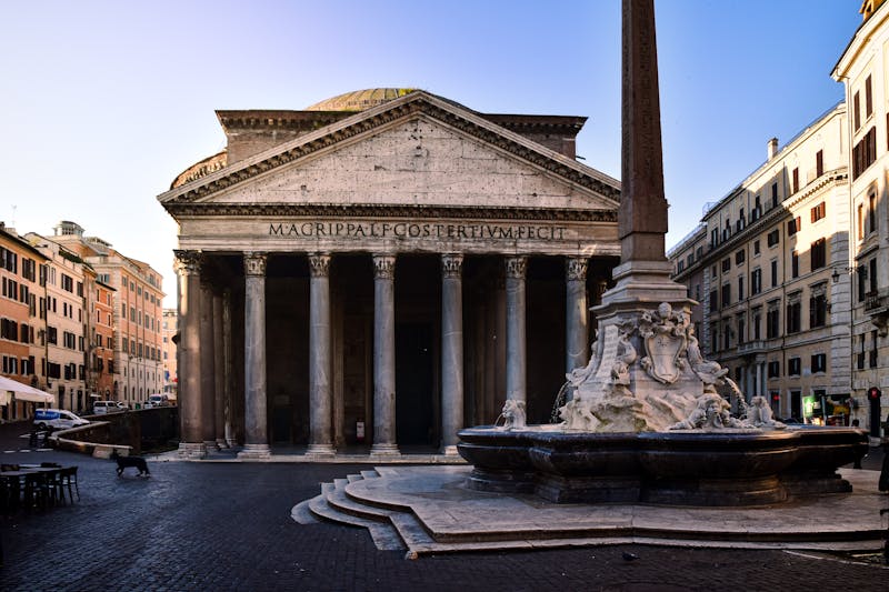 The Pantheon with its iconic fountain in Piazza della Rotonda Rome