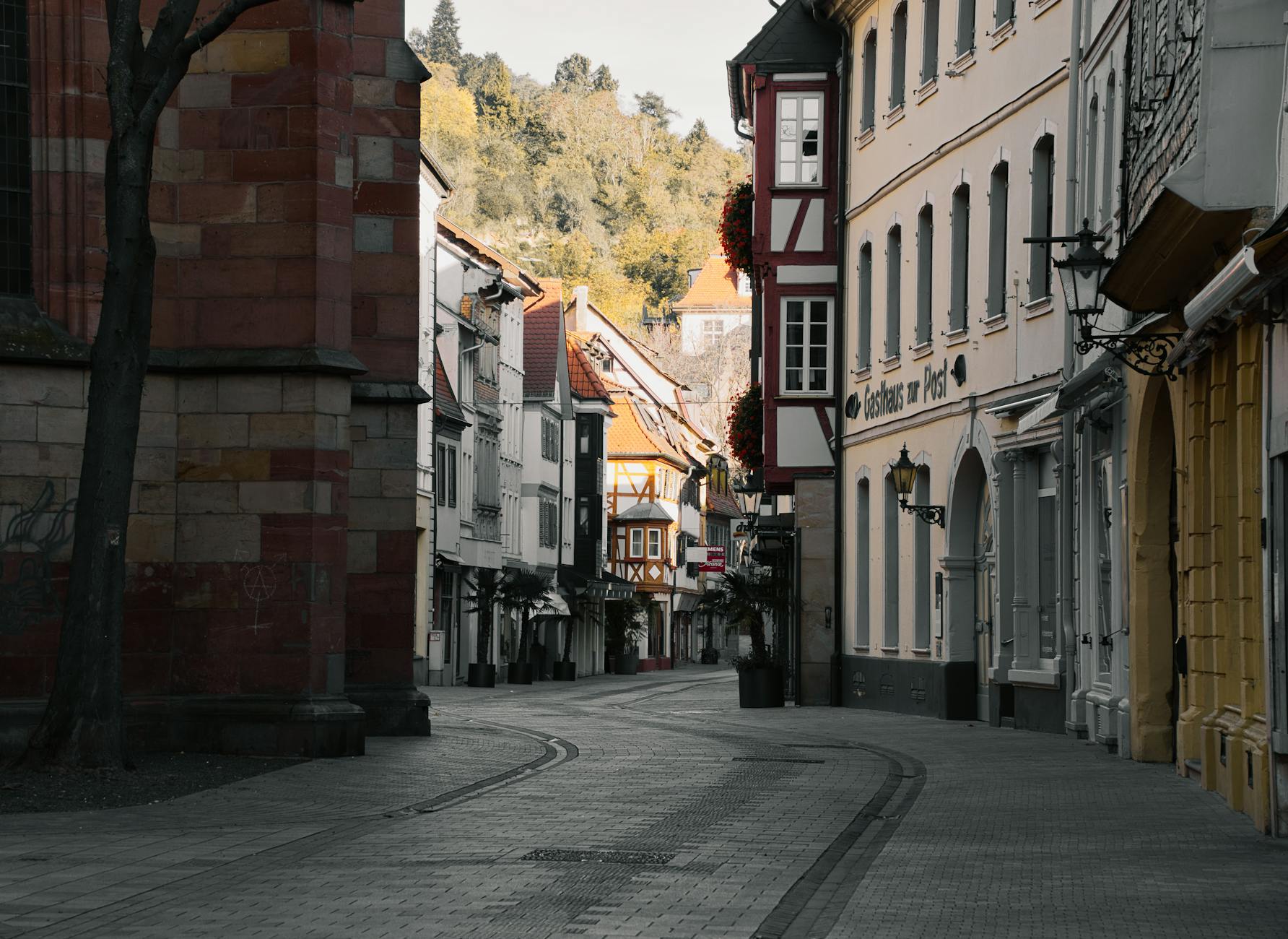 Historic old town street in Germany with traditional architecture