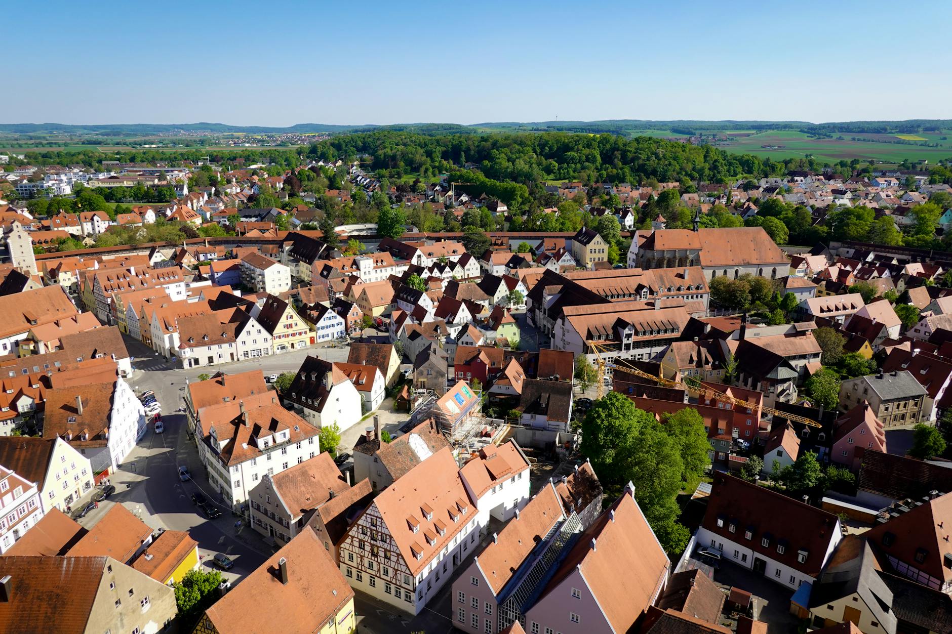 Aerial view of a traditional German village with half-timbered buildings