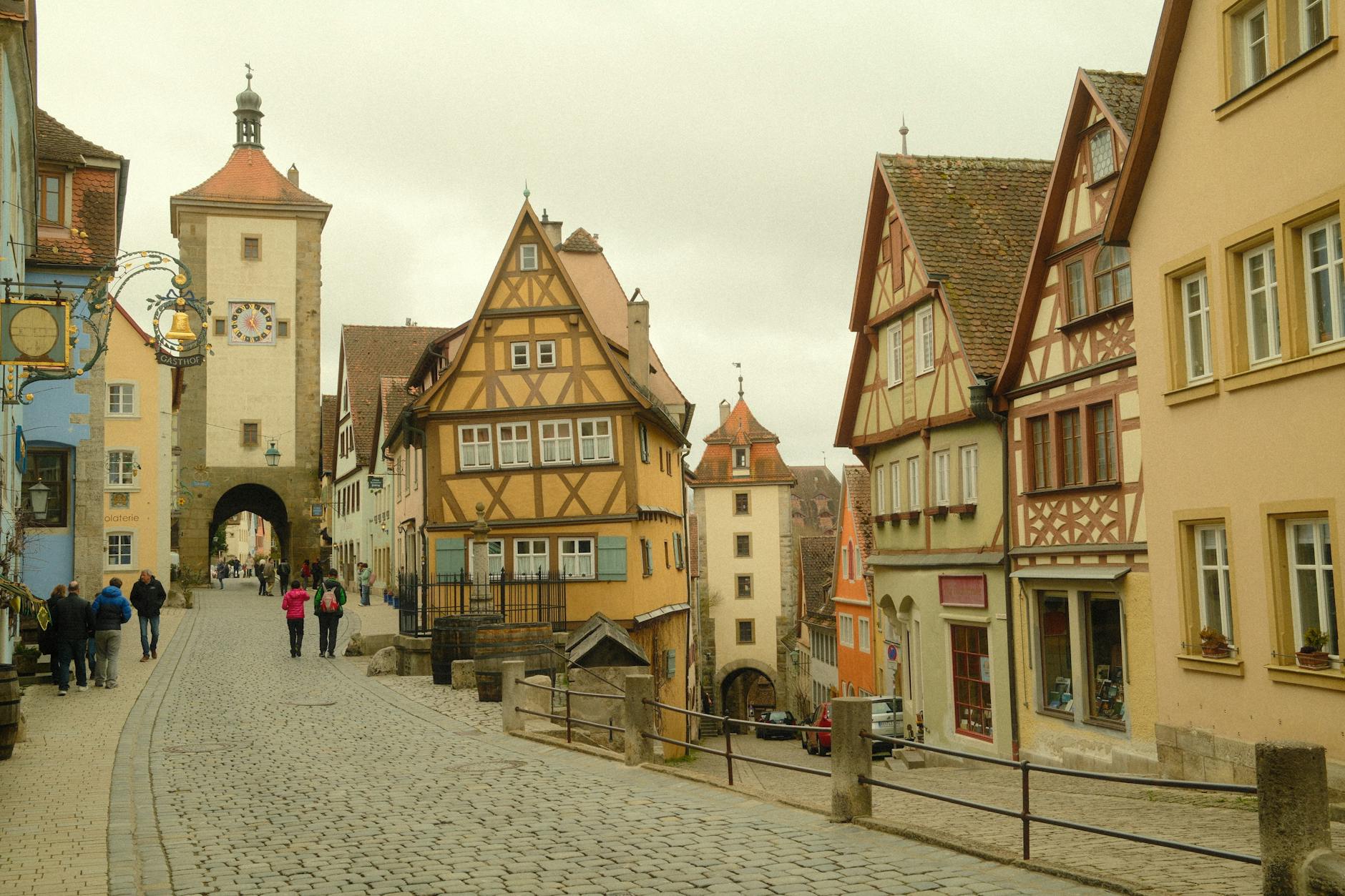 Picturesque medieval street in Rothenburg ob der Tauber Germany