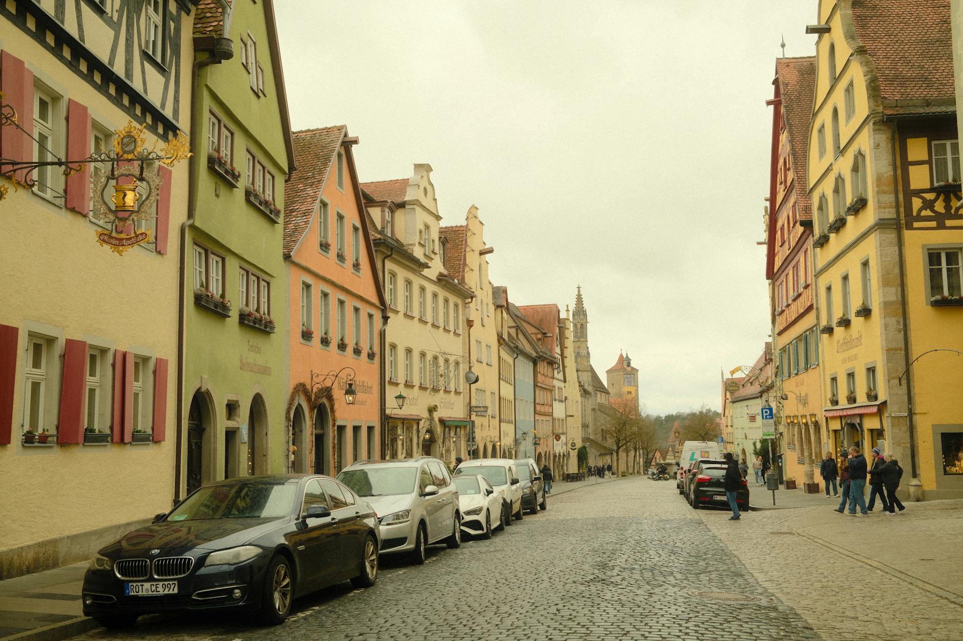 Charming historic street in Rothenburg ob der Tauber