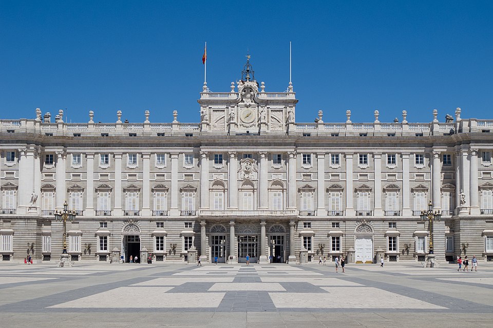 The inner courtyard of the Royal Palace of Madrid with arched galleries