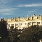 The Royal Palace of Madrid seen from the Plaza de Oriente on a sunny day