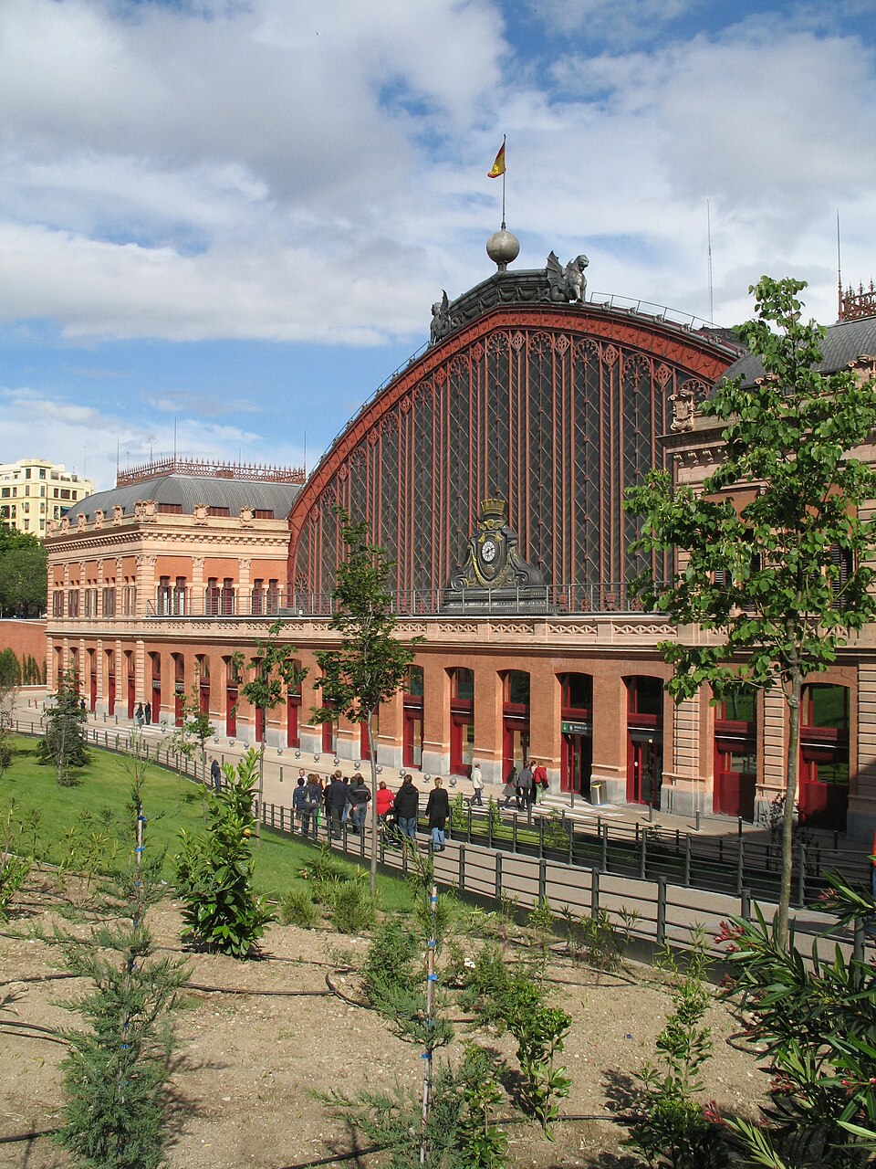 The historic Atocha railway station in Madrid with its distinctive architecture