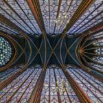 Gothic stained glass ceiling inside Sainte-Chapelle chapel in Paris