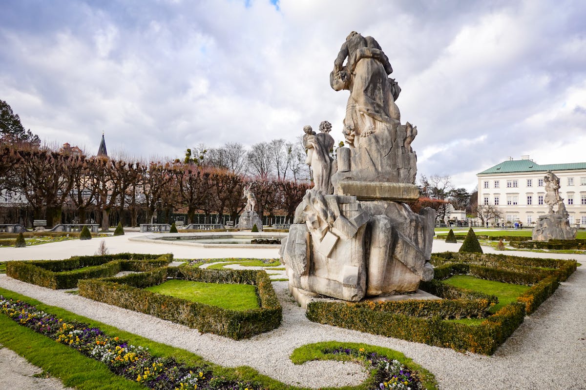Baroque gardens and statues in Salzburg Austria