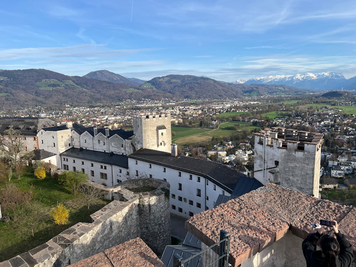 Salzburg Fortress with mountains and town below