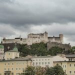 Hohensalzburg Fortress atop hill overlooking Salzburg Austria