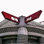 Close-up of San Siro Stadium tower structure in Milan