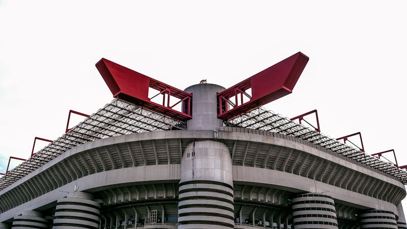 Close-up of San Siro Stadium tower structure in Milan